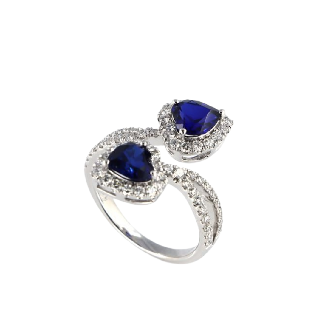 TDG 10K White Gold Lab-Grown Blue Sapphire & Diamond Bypass Ring – The ...
