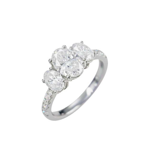 TDG 10K White Gold Three Oval Stone Diamond Ring – The Diamond Garden